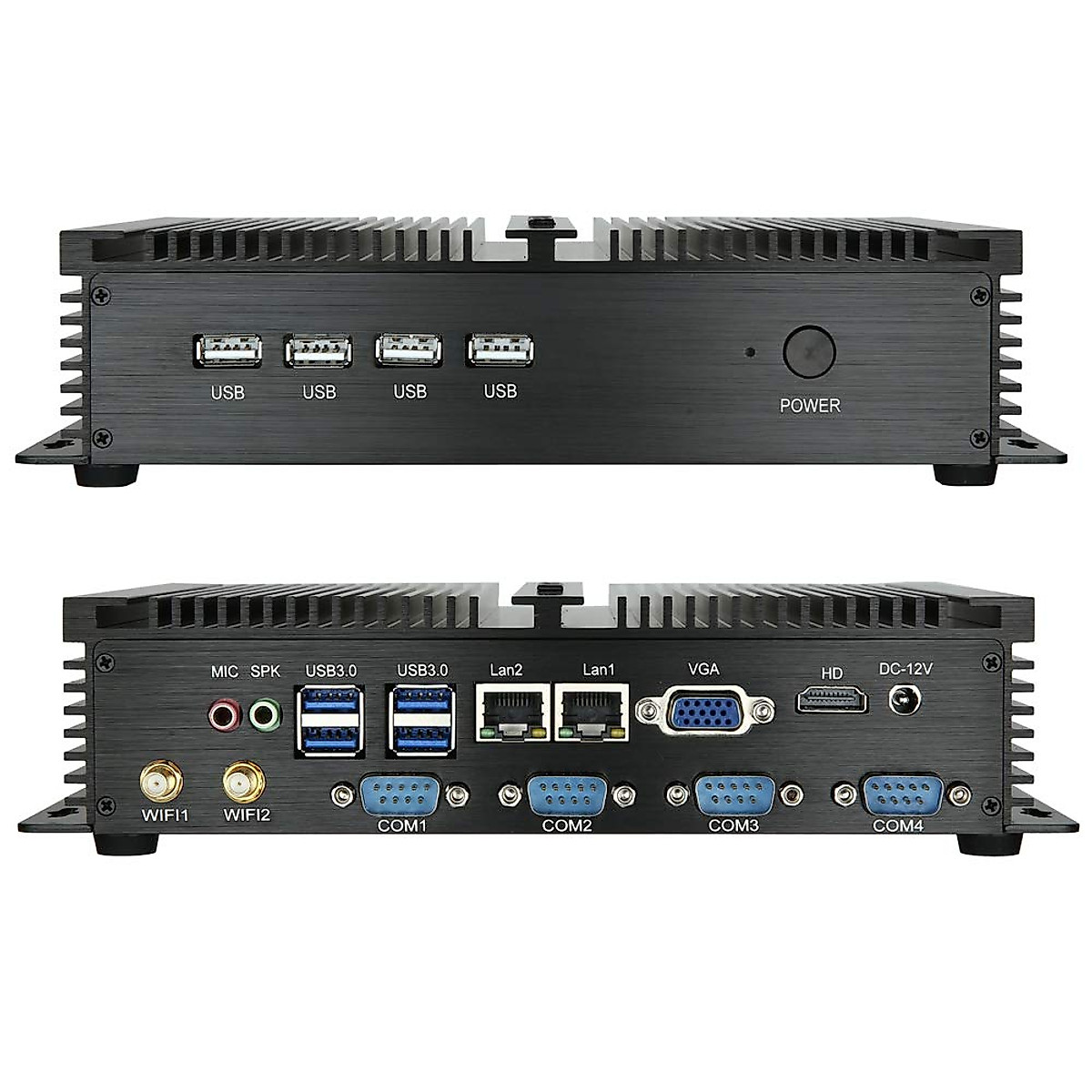 KINGDEL Powerful Mini Desktop Computer, Fanless Industrial PC, i5 Dual Core CPU, 4GB RAM, 128GB SSD, 2xNICs, 4xUSB 3.0, 4xCOM RS232, HD Port, Metal Case