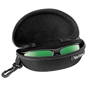 Flying Fisherman Shell Zipper Protective Fabric Sunglass Case with Clip for Men and Women Sunglasses Eyewear Black, (PN: 7607)