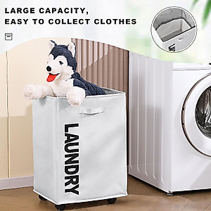 JOYBOS Laundry Basket Laundry Hamper Clothes Hamper - 13.5 "Wide Foldable Rolling Laundry Basket with Wheels, Laundry Room Organization, Big Slim Hampers for Laundry, 100L (Beige)