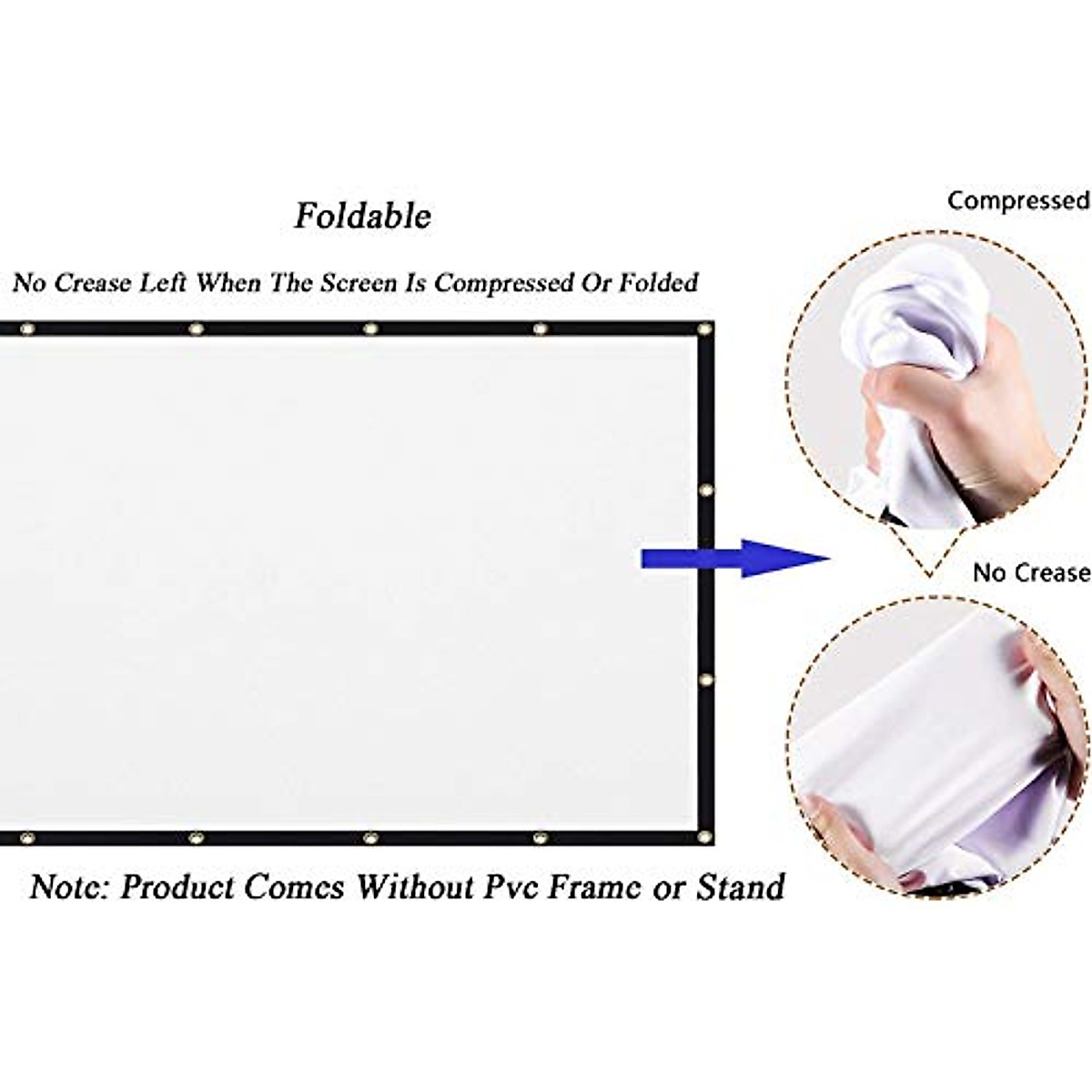 Mdbebbron 150 inch Projection Screen 16:9 Foldable Anti-Crease Portable Projector Movies Screen for Office Home Theater Outdoor Indoor Support Double Sided Projection Light…