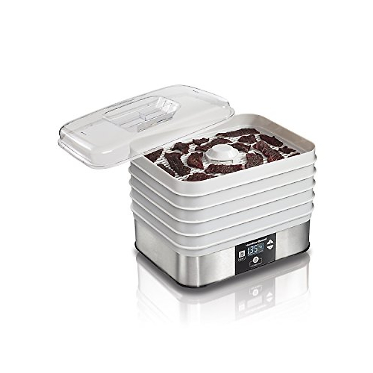 Hamilton Beach Digital Food Dehydrator for Fruit and Jerky, Vegetables and More, 5 Trays, Adjustable Temperature, 48 Hour Timer + Auto Shutoff, Grey (32100A)