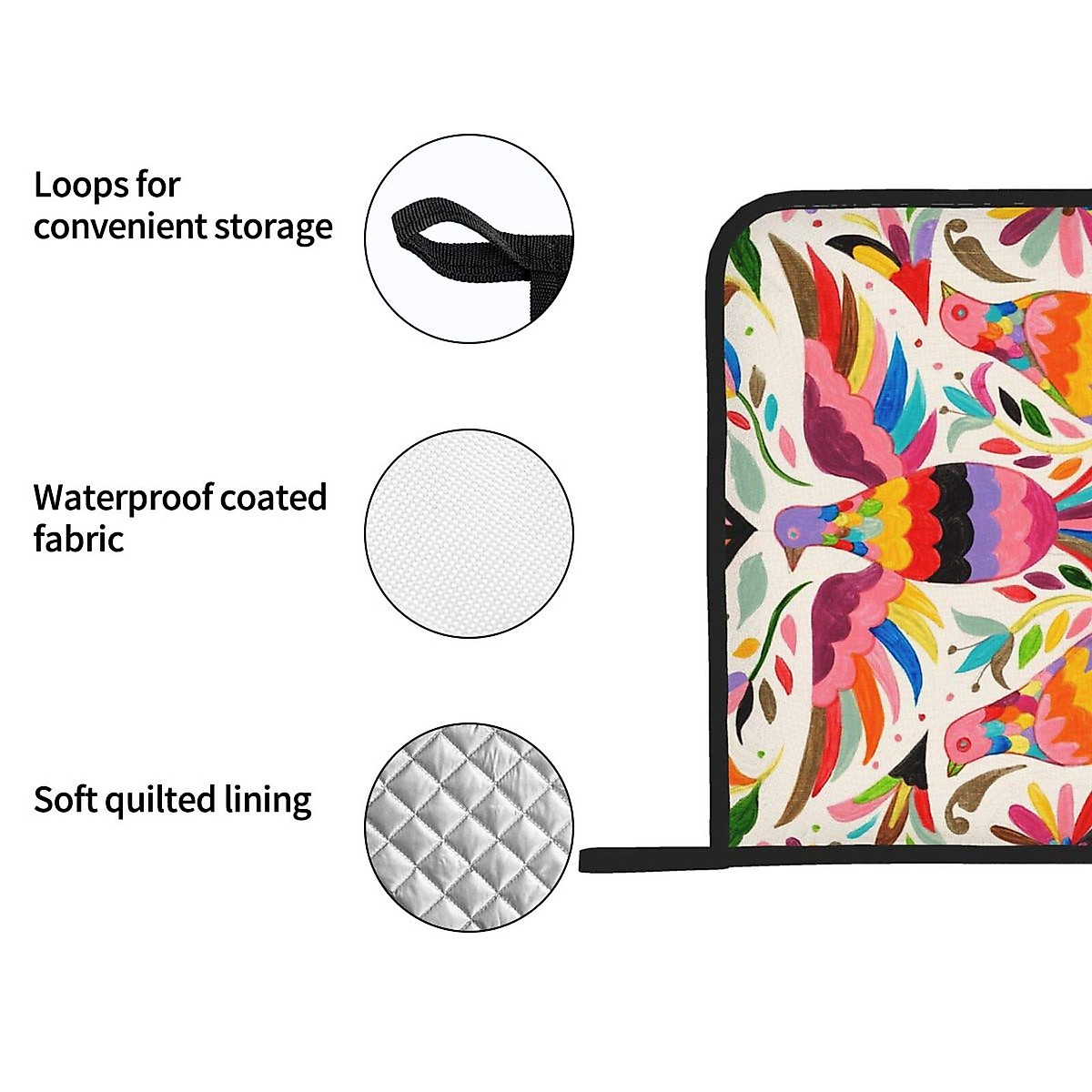 Pot Holders Mexican Floral Ethnic Art Birds Paisley Square Heat Resistant Kitchen Potholder Set of 2 for Cooking Baking BBQ Oven Hot Pads Oven Mitts 8 X8 Inch