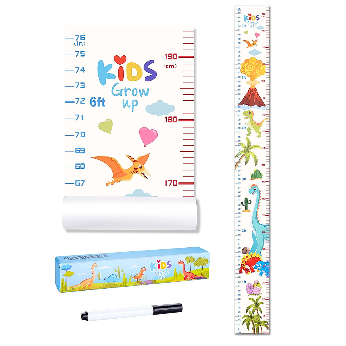 Eichzer Baby Height Growth Chart, Premium Handing Ruler Home Nursery Wall Decor for Kids, 76" x 8" Growth Tracker for Children Height Record, Boys & Girls Playroom Decoration Sticker (Dinosaur)