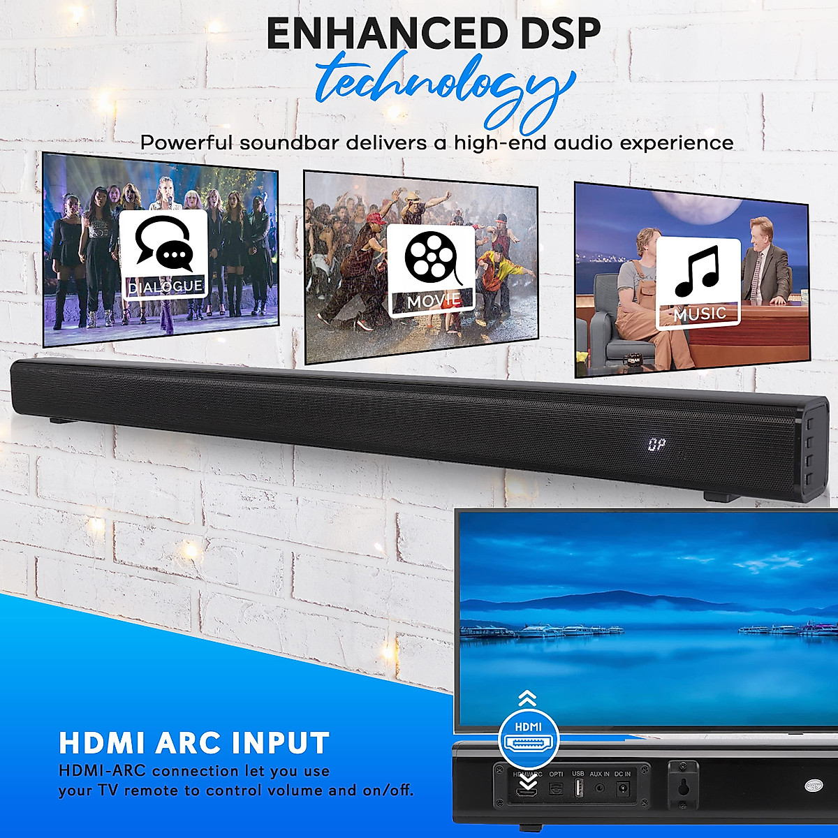 Pyle TV Speaker - Quality Audio Soundbar for TV with Bluetooth, Support 4K & HDMI TV's, Wall Mountable, 32" w/Remote Control, Coaxial & RCA Cables, Class D Stereo Power Digital Amplifier - PSBV30BT