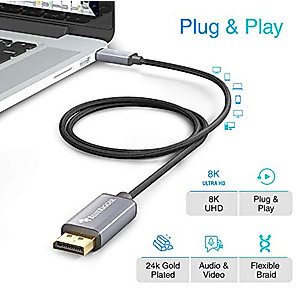 BlueRigger USB C to DisplayPort Cable for Home Office (6FT, 4K 60Hz, Thunderbolt 4, Type C, Type-C) USB-C to DP Cable Compatible with VR headsets, MacBook Pro/Air, iPad Pro, Galaxy, imac, Surface Book