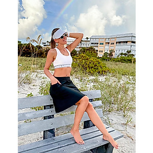 BLEVONH Skirts for Women Knee Length, Womens Golf Skirt 20" Athletic Skorts Skirts Drawstring High Waisted Summer Tennis Skirts with Pockets Violet L