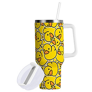 MCHIVER Cute Rubber Duck 30 oz Tumbler with Handle and Straw Stainless Steel Vacuum Water Bottle Leak-proof Travel Coffee Mug Insulated Water Bottle with Lid