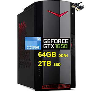 acer Nitro 50 Gaming Desktop Computer | 12th Generation Intel Hexa-Core i5-12400F (Beats i7-10700F) | 64GB DDR4 2TB SSD | Nvidia GeForce GTX 1650 4GB Graphic | USB-C DVI Win11 Black + HDMI Cable