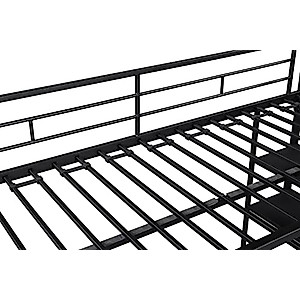 CNANXU Metal Twin Low Loft Bunk Bed with Desk Bunk Bed Bed Bedroom Storage Guard Rail Ladder, Twin