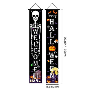 Halloween Decorations Outdoor - Happy Halloween & Welcome Skeleton Porch Banners for Halloween Decor - Front Door Outside Yard Garland Party Supplies