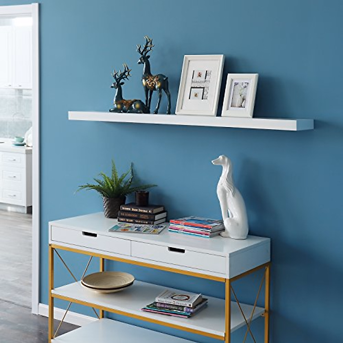 WELLAND New Chicago Floating Shelf, White Floating Wall Shelf Ledge Shelf, 60-inch, White