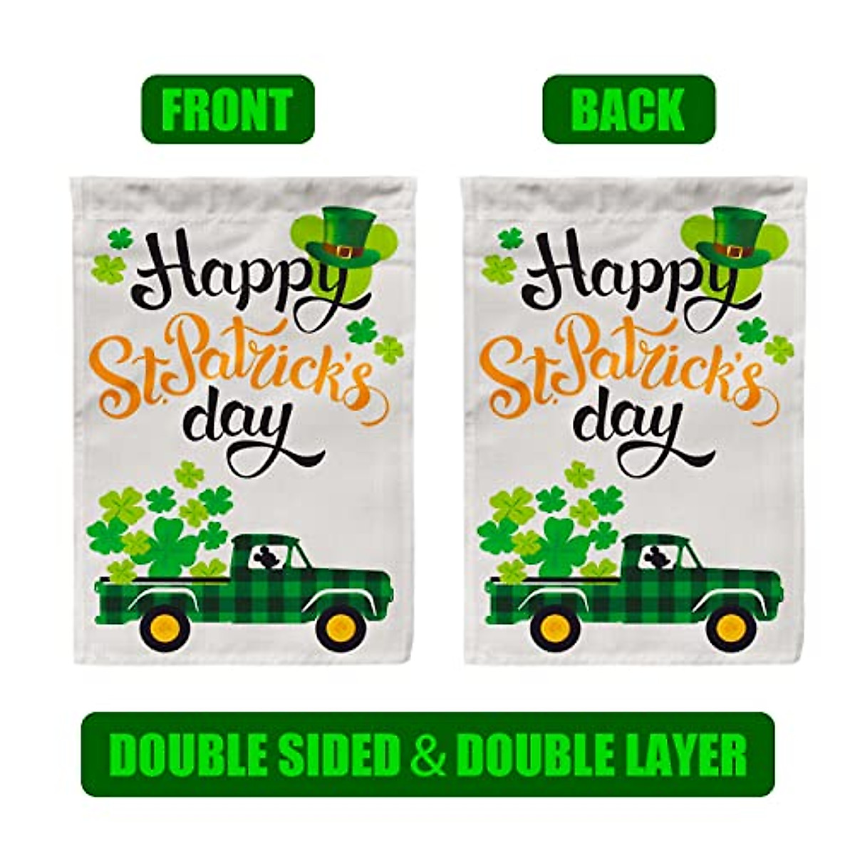 Happy St Patricks Day Garden Flag, Saint Patricks Decorations Outside Yard Flag 12x18 Vertical Burlap Double Sided Decor for Home Outdoor Hanging