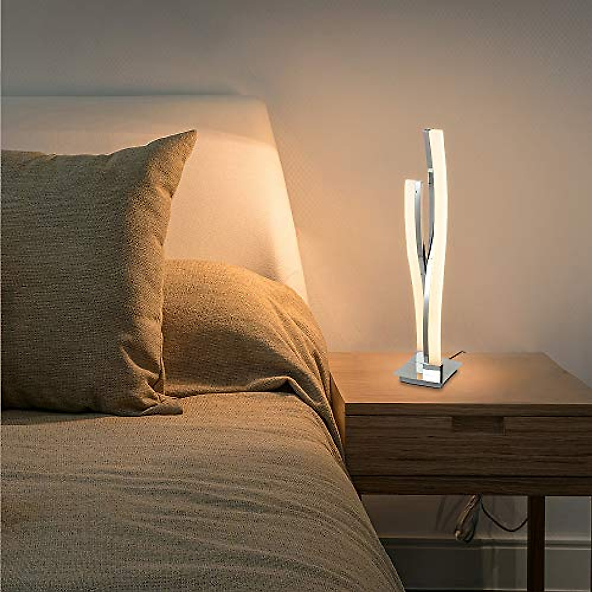 KARMIQI LED Table Lamps for Bedroom, Modern Bedside Lamp, Contemporary Arc Desk Lamp Nightstand Lamps for Living Room Guest Room