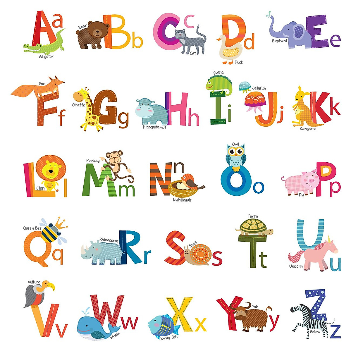 DECOWALL DS-8002 Animal Alphabet Kids Wall Stickers Wall Decals Peel and Stick Removable Wall Stickers for Kids Nursery Bedroom Living Room (Small) Decor
