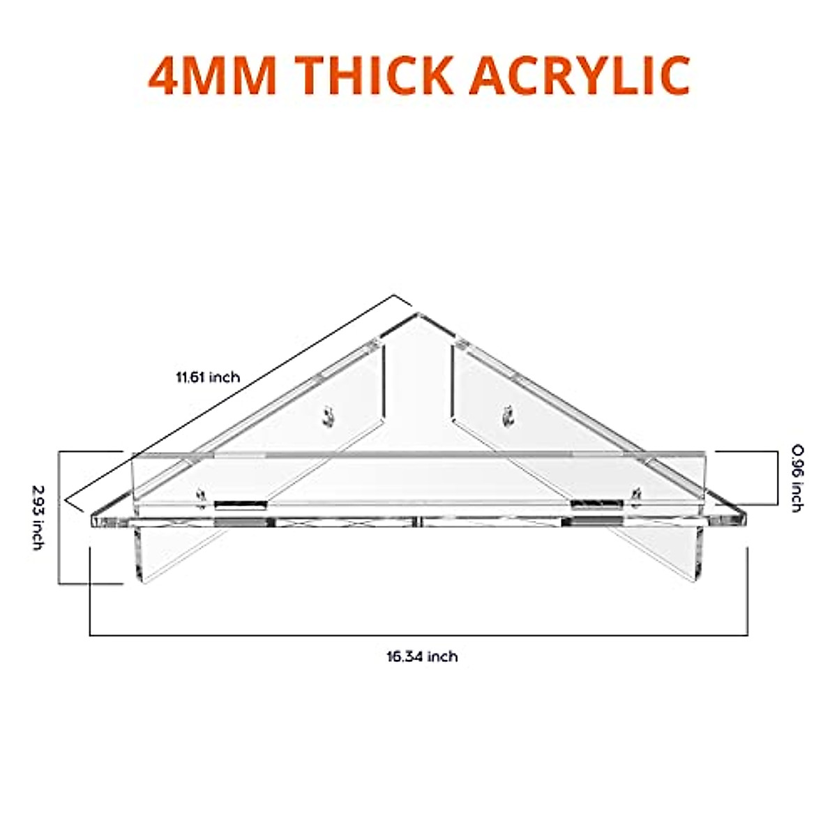 Richboom Clear Acrylic Corner Shelf, 2 Pack Wall Mounted Bathroom Shower Shelf Floating Shelf for Bedroom Living Room Kitchen Office, Soap and Shampoo Holder Organizer
