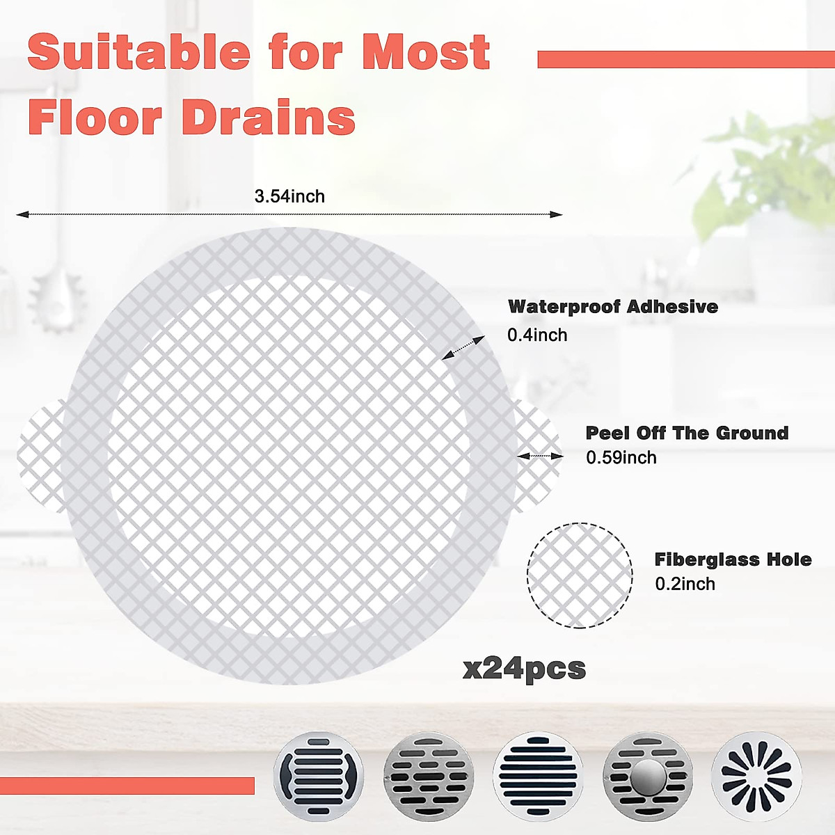 24 Pack Disposable Shower Drain Hair Catcher for Shower, Hair Stopper for Shower Drain Hair Catcher Mesh Stickers for Bathtub, Bathroom, Kitchen