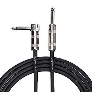 Amazon Basics 1/4 Inch Right-Angle Instrument Auxiliary Cable, 20 Foot, Black