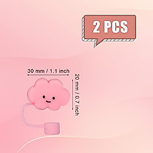 2pcs Cloud Straw Caps Covers for 0.3inch/8mm Diameter Straws, Pink Cute Silicone Straw Toppers Lids Dust-Proof Straw Tips Cover for Sippy Cups Straw Protector (Not Suitable for Stanley)