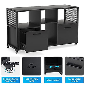 Tribesigns 2 Drawer Wood File Cabinets, Modern Mobile Lateral Filing Cabinet for Letter/ A4 Size, Printer Stand with Open Storage Shelves and Drawer for Home Office, Black