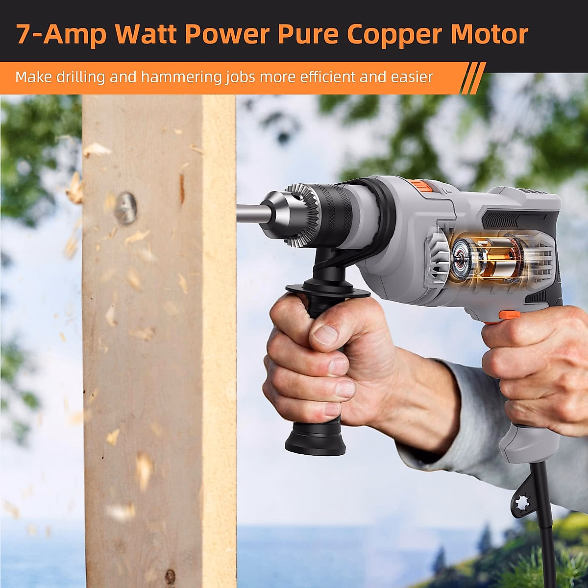 850W Electric Impact Drill, 7-Amp Hammer Drill, 1/2-Inch Electric Hammer Drill with 3000RPM, Variable Speed, 10 Drill Bits, for Concrete Floors, Walls, Bricks, Stone