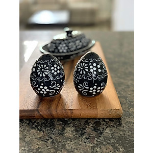 Global Crafts Encantada Handmade Hand-Painted Authentic Mexican Pottery, Butter Dish with Lid, Ink Collection, Black and White, (MC129I)