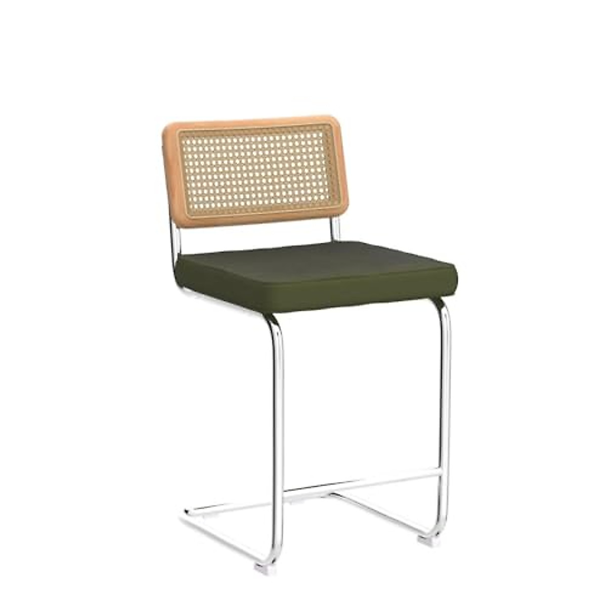 Zesthouse Modern Counter Height Stools, 24'' Natural Rattan Barstools Set of 2, Velvet Kitchen High Chairs with Backs, Mid Century Cantilevered Design Counter Chairs Island Stools, Green