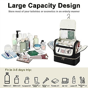 Travel Toiletry Bag for Women, Double Layer Hanging Makeup Organizer Bag with Waterproof Pocket, Cosmetic Bag Travel Essentials for Full Sized Toiletries, Travel, Business Trips, Family Use, Black