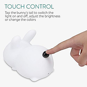 Navaris Bunny Night Light for Kids - Rechargeable Dimmable LED Lamp for Baby Nursery, Girls or Boys Bedroom - BPA-Free Silicone - Snow White Rabbit
