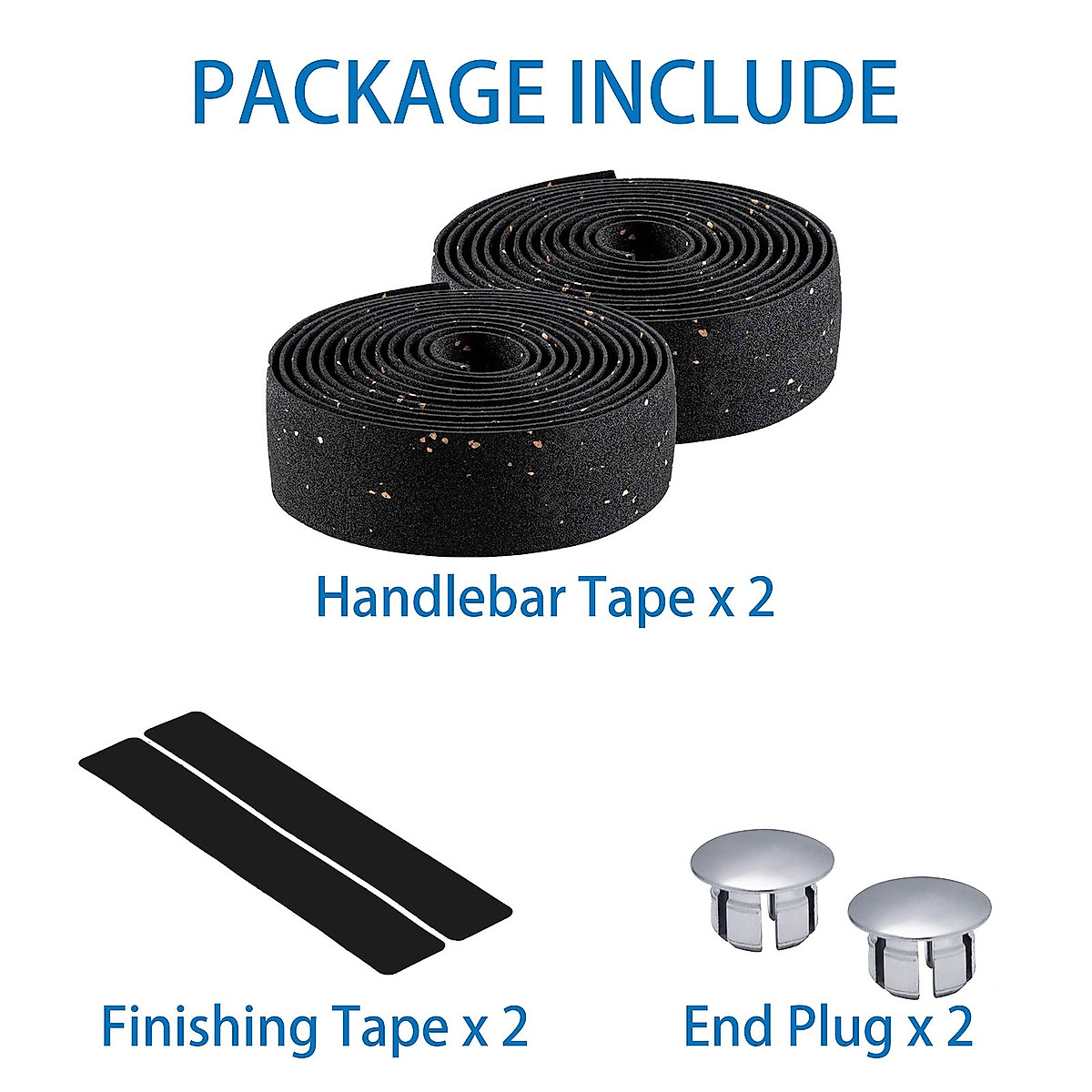 LSSH Bike Handlebar Tapes, Cork Bike Handlebar Tape, Bicycle Bar Tape, Cycling Handle Wraps, EVA Road Bike Handlebar Tape – 2 Rolls (Black)