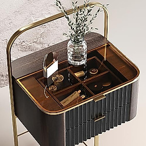 Lartis Premium nightstand, Stylish Design, 2 Drawers,Very Easy to Assembly, End Table Bedside Table，Stainless Steel Gold Plated feet(Elegant Black)