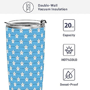 sanluoli Seamless Blue Aesthetics Stars Blue Stainless Steel drinking cups with Straw Leak Resistant Flip coffee travel mug 20oz for café Aesthetic insulated tumbler 20 OZ