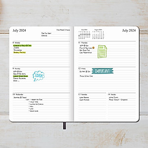 2024-2025 Academic Planner - Weekly and Monthly Planner July 2024 - June 2025, Holidays, Contacts and Notes Pages, Vegan Leather Cover, Elastic Closure, 5.5”x8.25”, Grey