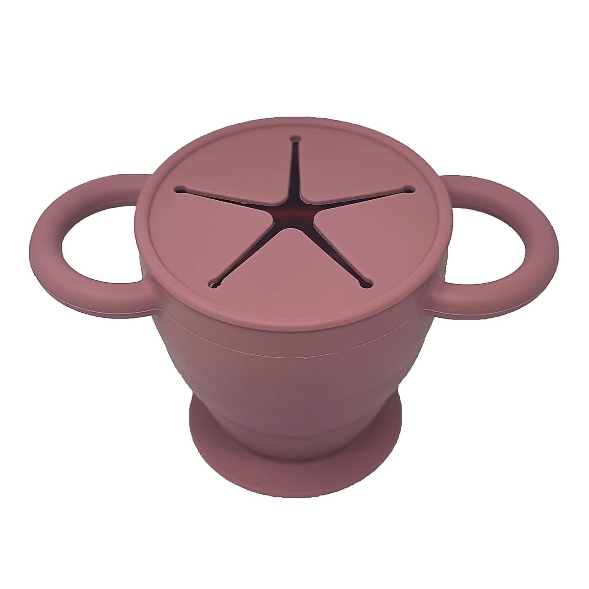 BraveJusticeKidsCo | Snack Attack II Snack Cup | Collapsible Silicone Snack Container | Toddler and Baby Snack Catcher Lid (Dusty Rose)