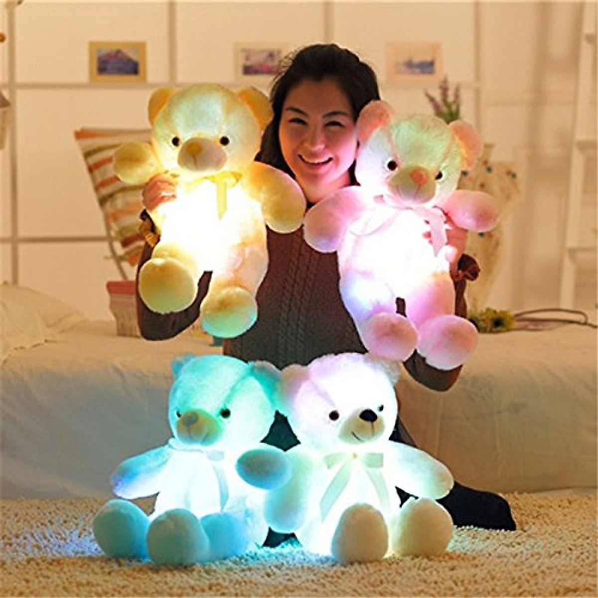 elfishgo Creative Light Up LED Inductive Teddy Bear Stuffed Animals Plush Toy Colorful Glowing Teddy Bear, 20- Inch(Pink)