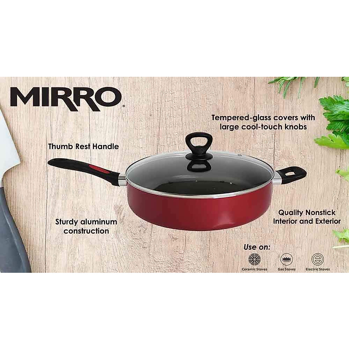 Mirro A79682 Get A Grip Aluminum Nonstick Jumbo Cooker Deep Fry Pan with Glass Lid Cover Cookware, 12-Inch