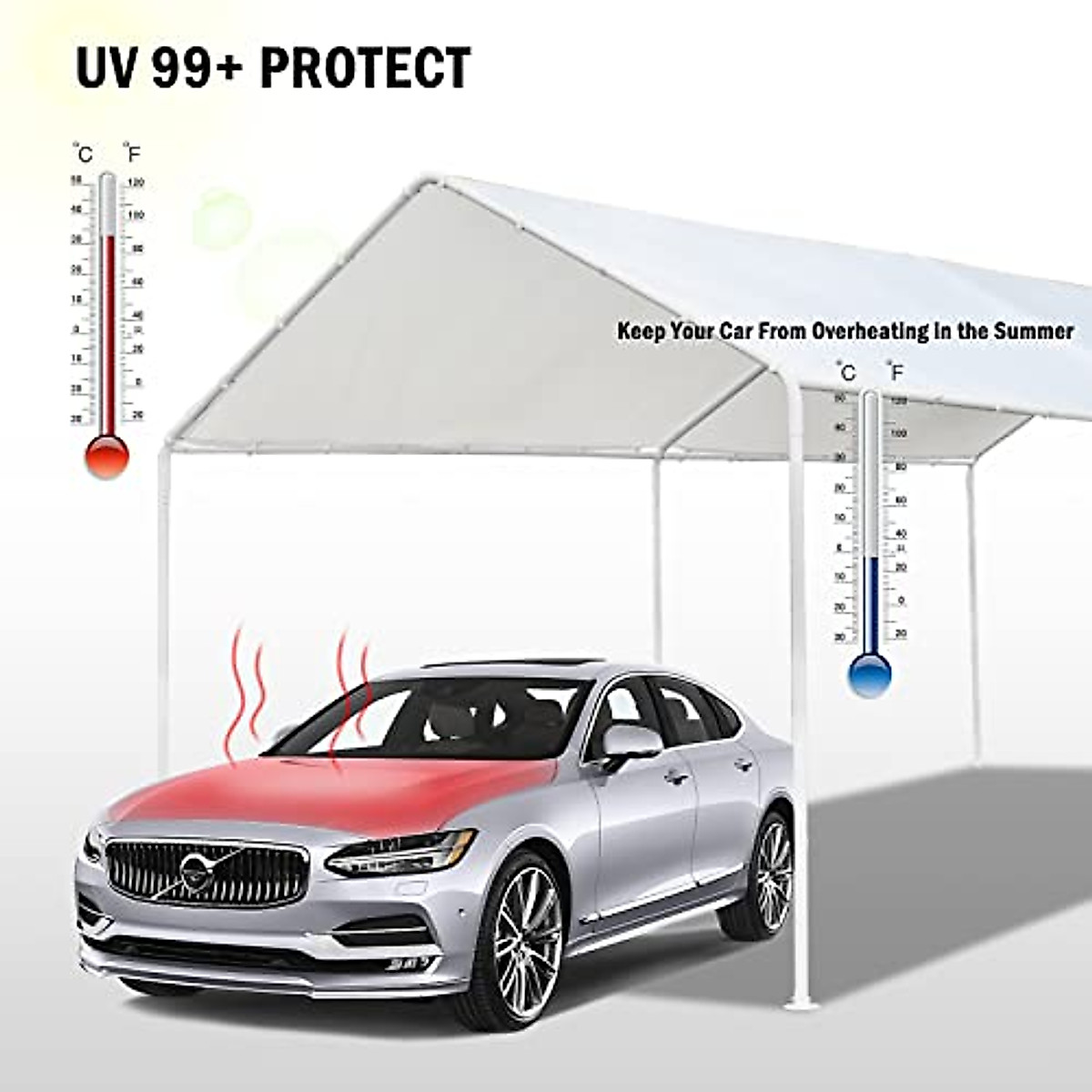 VINGLI 10X20 Upgraded Carport Canopy Tent for Car Heavy Duty, Waterproof Panels Garage Vehicle Sunshine Boat Shelter, Outdoor Car Port Party Tent Garden, White