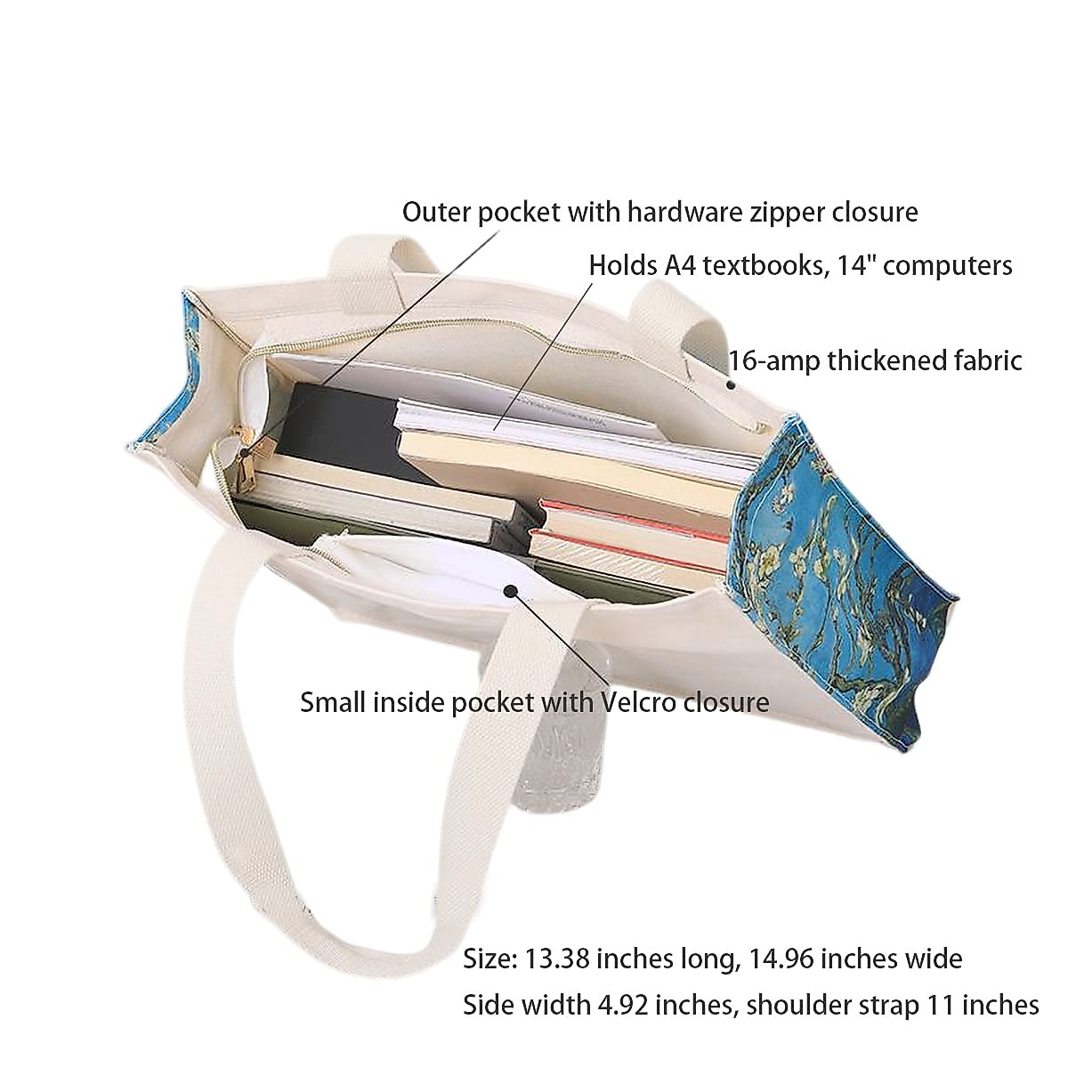 LZ Almond Blossom canvas tote bag aesthetic original design oil painting art for women girl reusable eco-friendly tote bag Van Gogh Series Canvas Tote Bag