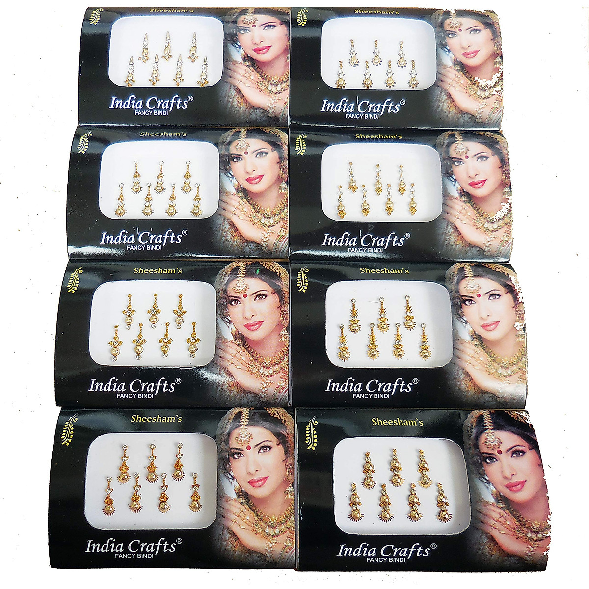 8 Packs- 56 Bindis Combo of Silver/Gold/Black/Multicolored Face Jewels Bollywood tika`