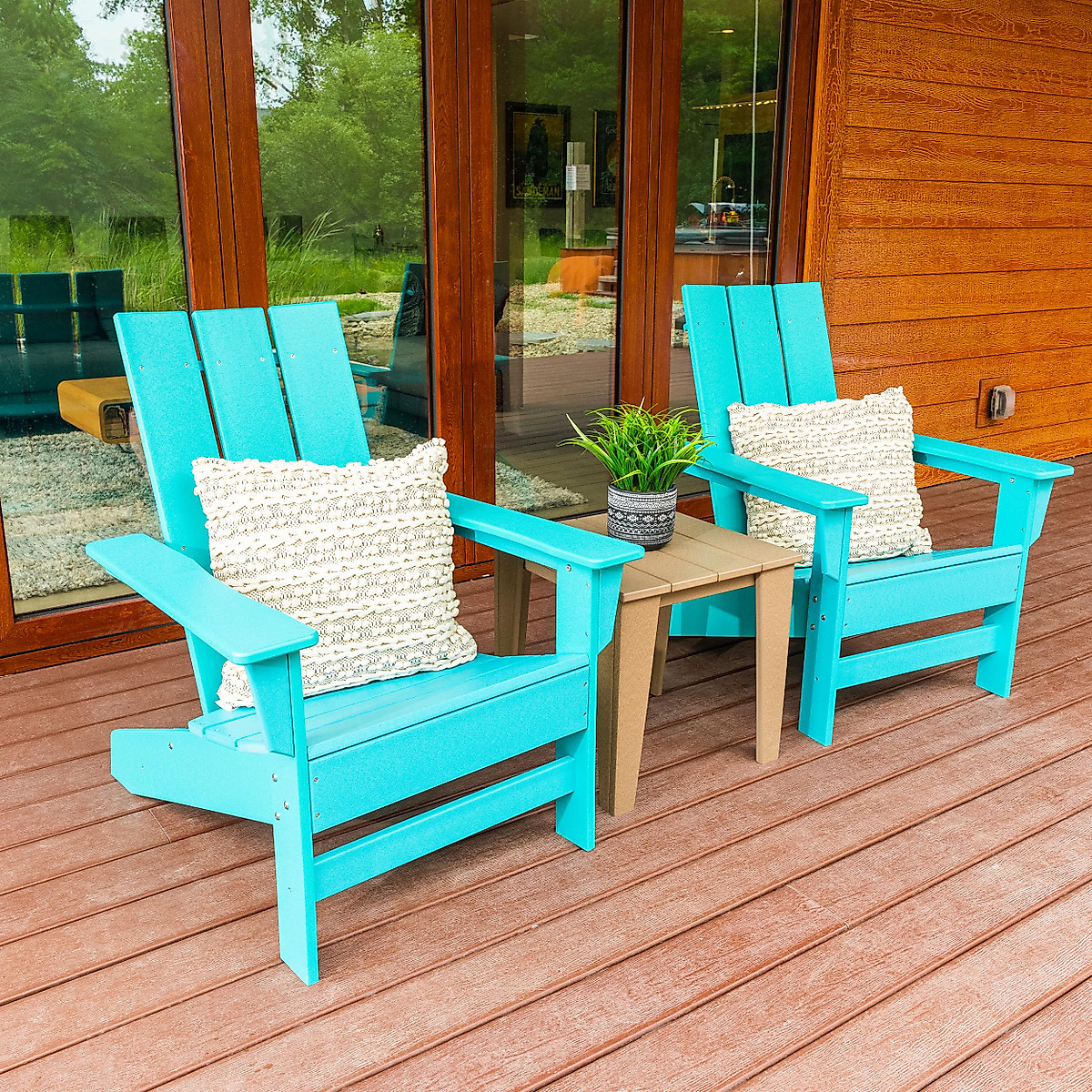 DuroGreen Aria Adirondack Chairs Made with All-Weather Tangentwood, Set of 2, Oversized, High End Patio Furniture for Porch, Lawn, Deck, Fire Pit, No Maintenance, Made in The USA, Black