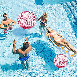 TURNMEON 5 Pack Sequins Beach Ball Jumbo Pool Toys Balls 16 Inch 24 Inch Giant Confetti Glitters Inflatable Clear Beach Ball Swimming Pool Water Beach Toys Outdoor Summer Party Favors for Kids Adults