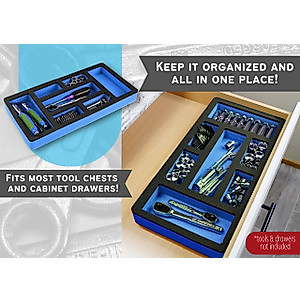 Polar Whale Tool Drawer Organizer Insert Blue and Black Durable Foam Strong Non-Slip Anti-Rattle Bin Holder Tray 20 x 10 Inches 7 Pockets Fits Craftsman Husky Kobalt Milwaukee and Many Others