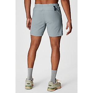 Fabletics Men's The One Short (Lined), Training, Swimming, Lightweight, Quick-Dry, Zip Pocket, Stretch Woven, 7" Inseam, L, Shadow Grey