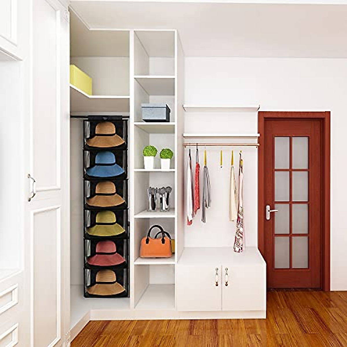 TreeHouse London Cowboy Hat Rack Storage with Dust Cover - XL 6 Shelf Hanging Hat Organizer for Men and Womens Closets - Wardrobe Hanging Cowboy Cap Hat Holder for Wide Brimmed Hats