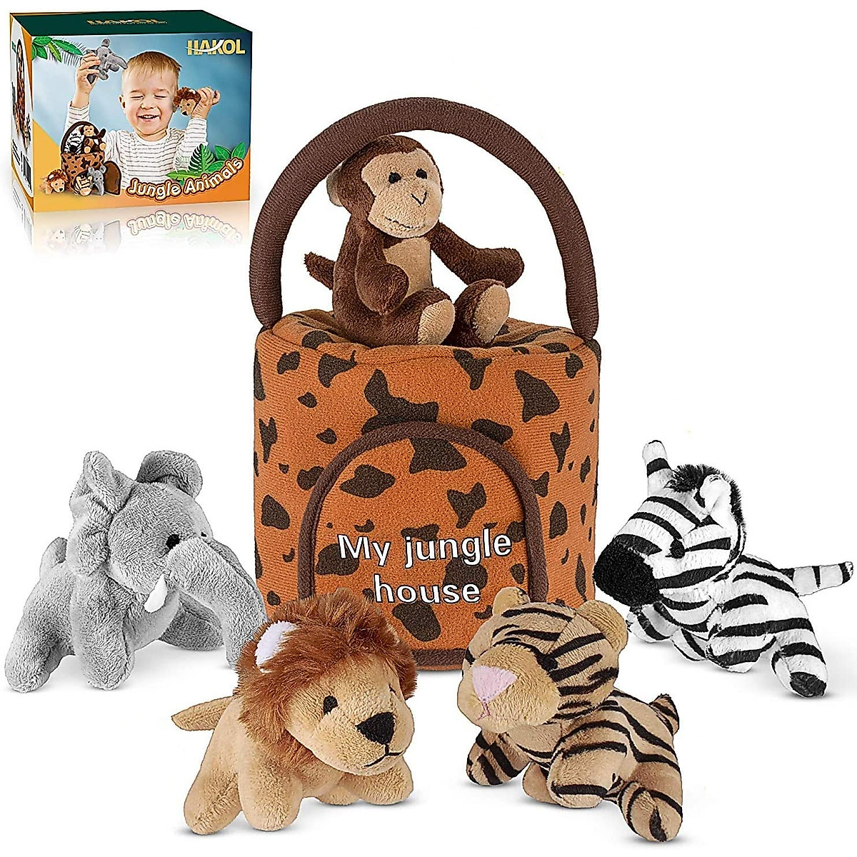 Jungle Friends Talking Plushie Set - for Boy & Girl, Realistic Sounding Stuffed Animal Toys Babies, Toddlers & Children - Lion, Elephant, Tiger, Zebra & Monkey