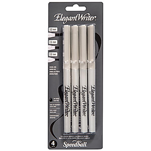 Speedball Elegant Writer Calligraphy 4 Marker Set, Black, 2.0 mm, 2.5 mm & 3.0 mm Chisel Nib Tip Pens for Drawing, Journaling, and Scrapbooking