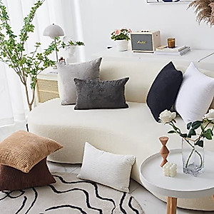 Home Brilliant Pillow Covers 18x18 Striped Corduroy Velvet Cushion Covers Set of 2 Baby Square Decorative Pillowcase, 18 x 18 inch, Creamy White