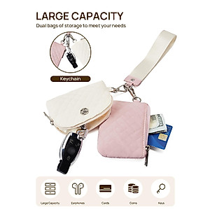 Telena Mini Zip Around Wristlet Wallets for Women Coin Purse Wristlet Keychain Dual Pouch Wallet Beige Pink