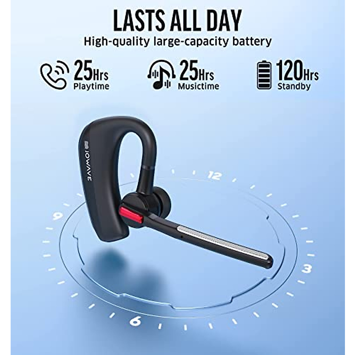 JOWAVE Bluetooth Headset V5.1 Built-in CVC 8.0 Noise Cancelling Bluetooth Earpiece with Microphones 120Hrs Standby Time Hands Free Wireless Headset with Storage Case Driving/Office/Business