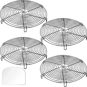 WUWEOT 4 Pack Cake Cooling Racks, 12 Inch Round Food Photography Prop Rack, Iron Wire Baking Steaming Rack for Cooking Steaming Cooling Drying Baking, Bonus Cake Cream Scrape