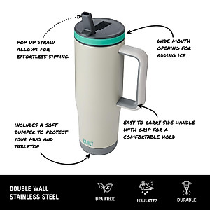 Built 40 oz Cascade Flip Straw Tumbler, Double Wall Insulated Tumbler, Gym & Sport Bottles - Stainless Steel & Straw Lid, Leak-Proof, Soft Bumper Base, Portable BPA-Free (Black)